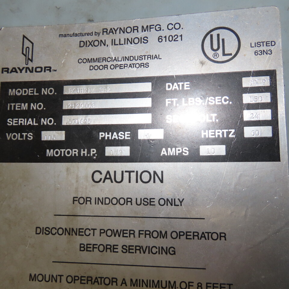 Raynor RGJH211 12' x 9' Power Roll Up Commercial Garage Door 115V 1Ph 1 ...