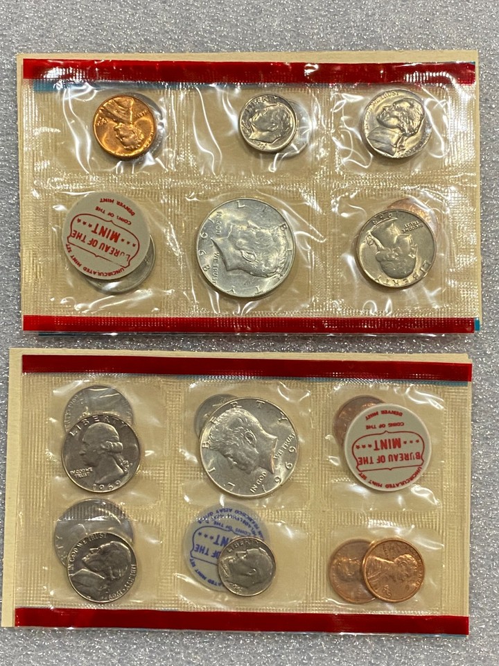1968 & 1969 US Mint Uncirculated Coin Sets P & D w Mint Env ~ 2 Silver ...