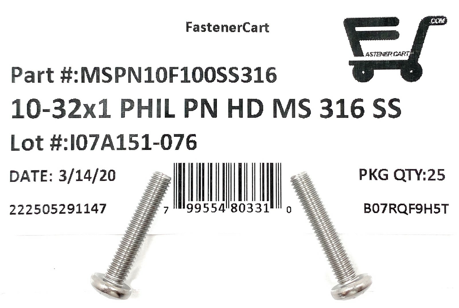 (25) 10-32x1" 316 Stainless Steel Phil Pan Head Machine Screw MARINE ...