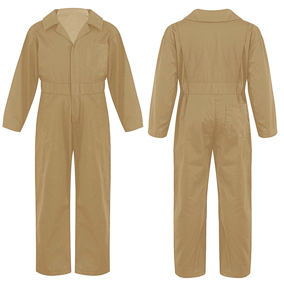 Boys Coveralls Long Sleeve Turndown Collar Zipper Front Jumpsuit ...