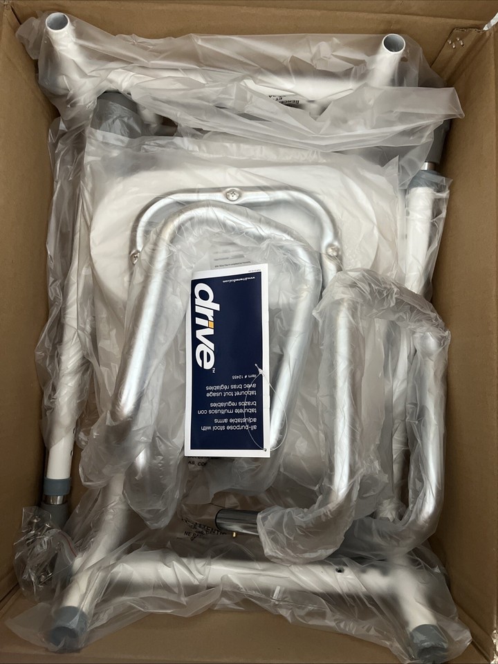 Drive Medical 12455 Adjustable Height Stool with Back and Arms White | eBay