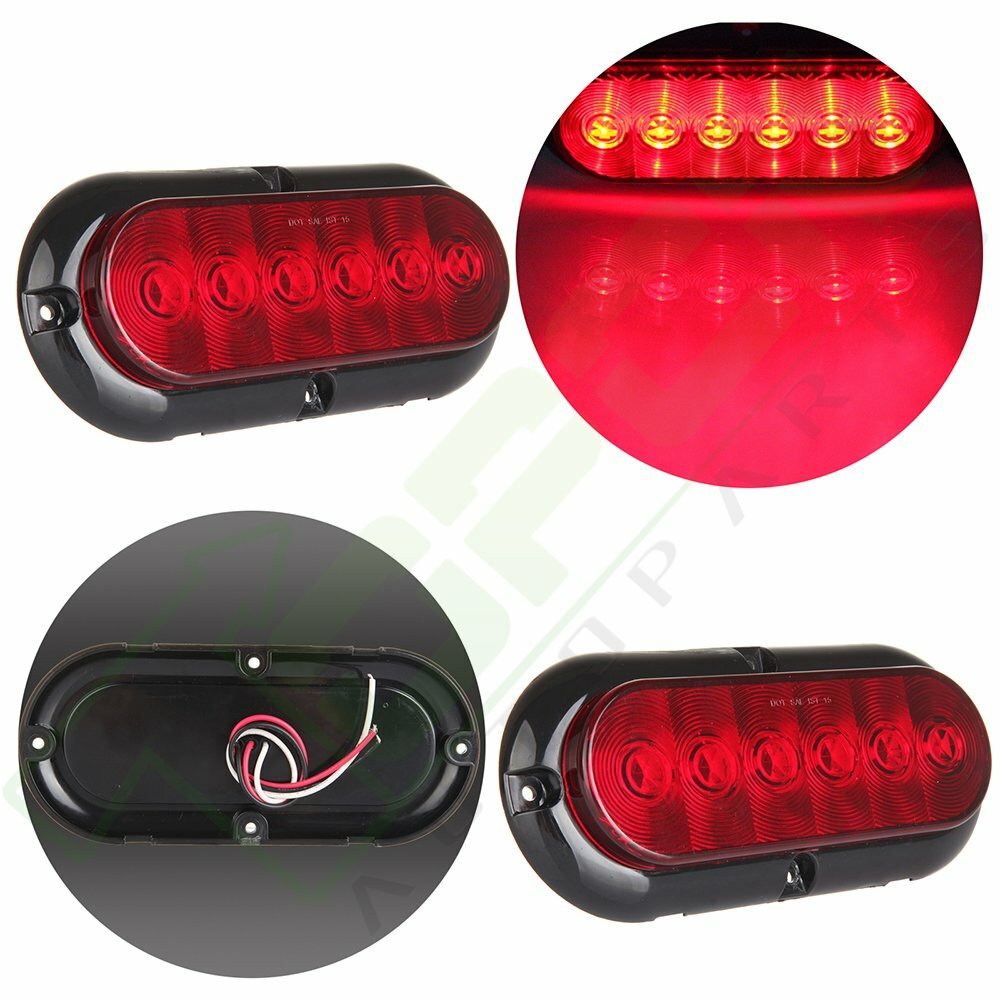 2X Trailer Truck Red LED Surface Mount 6" Oval Stop Turn Tail Light ...