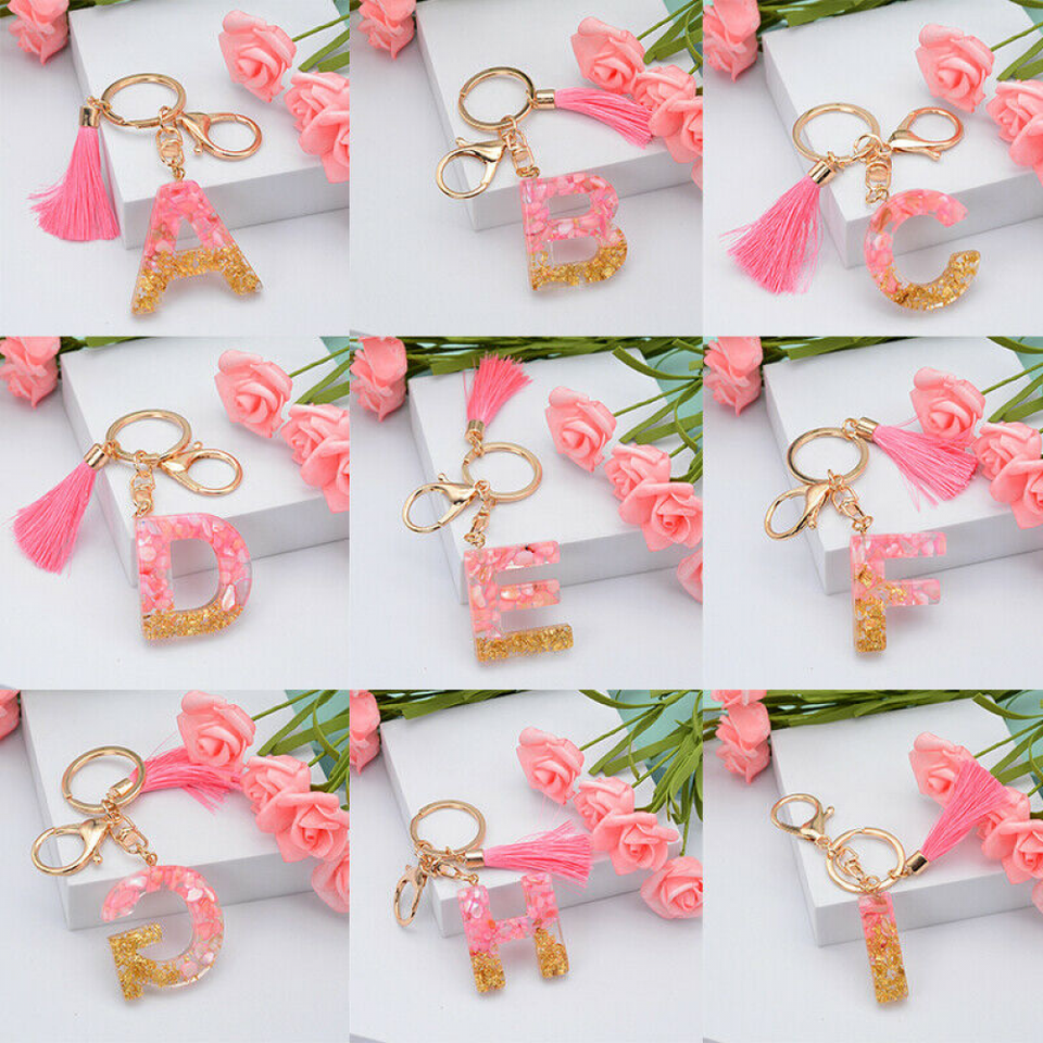 A-Z Alphabet Pink Letter Acrylic Tassel Keyring Keychain Charm Bag ...