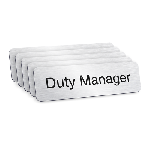Duty Manager Badges - Silver Aluminium - Pin Fitting - 70 x 20mm (Pack ...