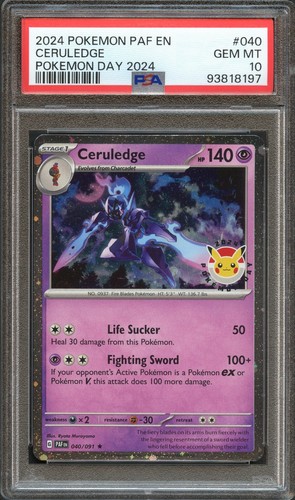 PSA 10 CERULEDGE 2024 POKEMON DAY STAMPED PROMO PALDEAN FATES 040 ...