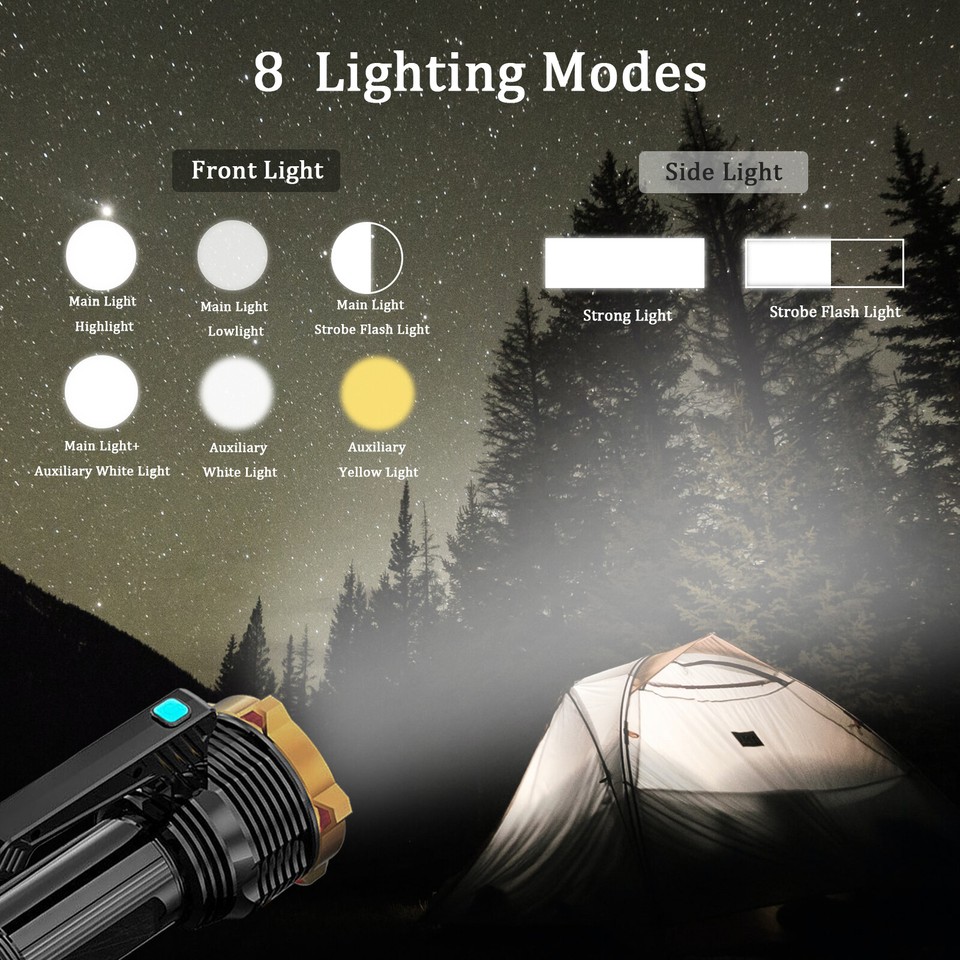 9900000LM Most Powerful 8 Modes LED Torch USB Rechargeable Flashlight ...