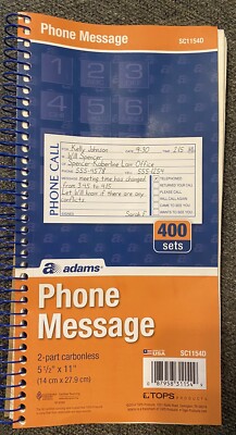 Adams Phone Message Book Carbonless Duplicate 5.50 x 11 Inches 400 ...