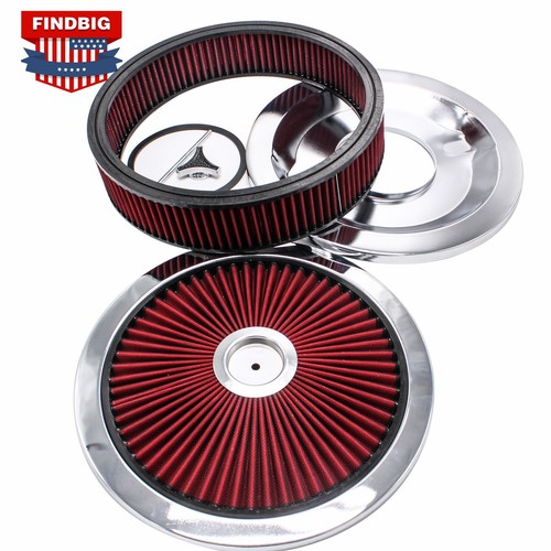 14" X 3" Round High Flow Washable Air Cleaner Chrome Lid For Ford Chevy ...