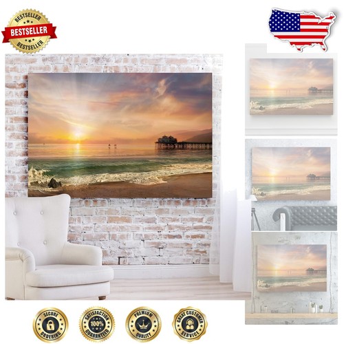 Elegant 36"X24" Canvas Art - Evening Sunset Over Sandy Beach Wall Decor ...