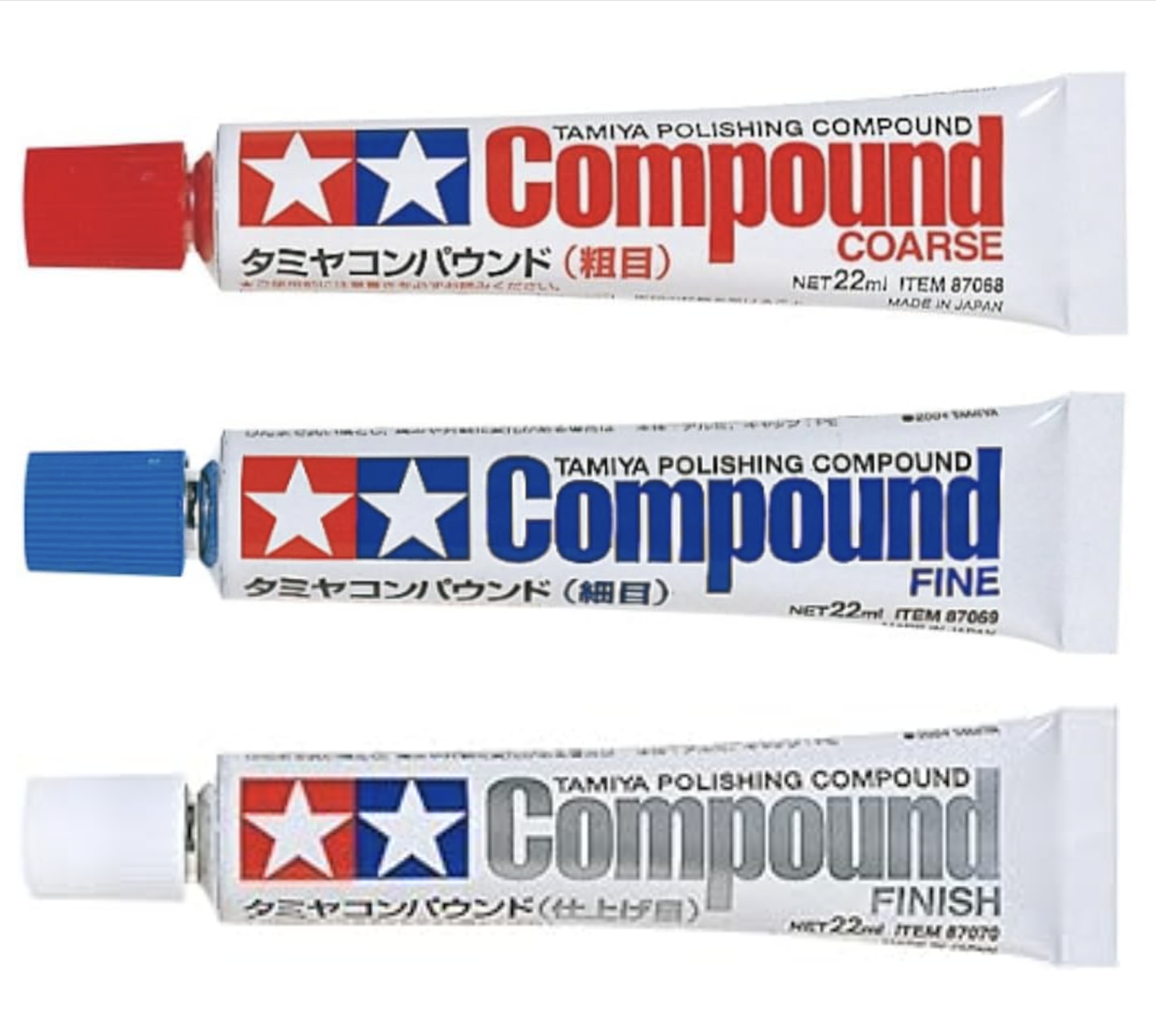 TAMIYA Polishing Compounds 3 set Coarse Fine Finish 87068 87069 87070 ...