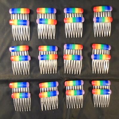 VINTAGE RETRO 80s RAINBOW COLORFUL HAIR COMB NOS LOT of 12 PAIRS FREE ...