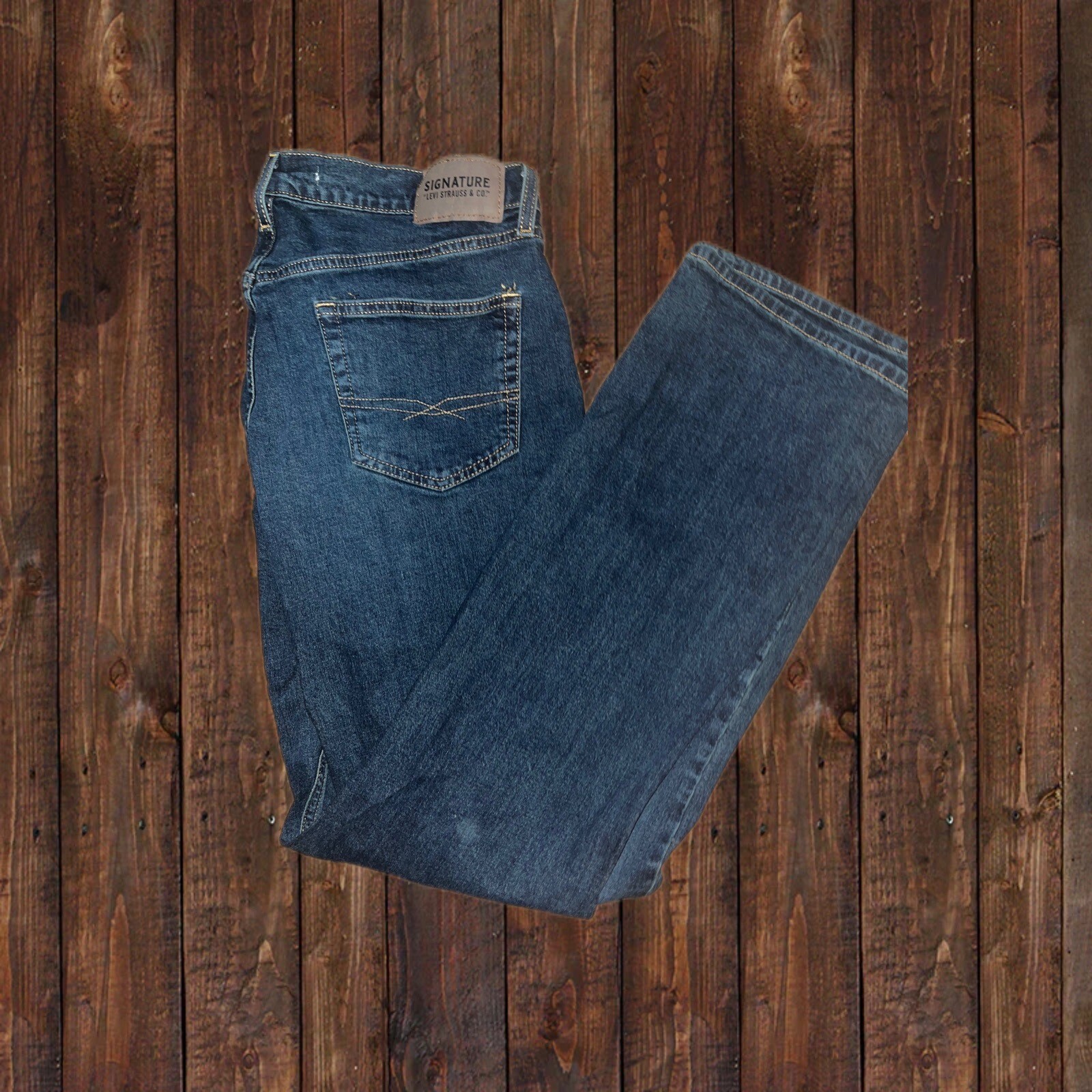 Levi Strauss Signature Men’s Size W34 L34 Relaxed Flex Blue Denim Jeans ...