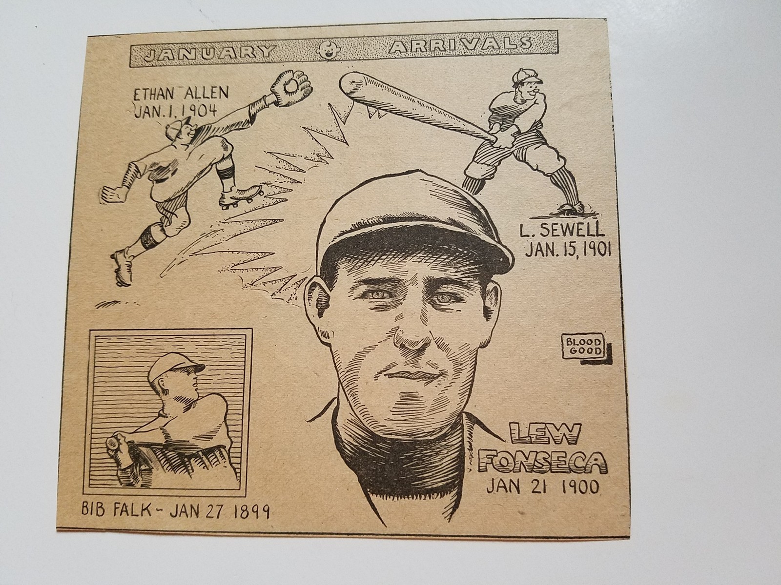Ethan Allen Luke Sewell Lew Fonseca Bibb Falk January Baseball 1929 ...