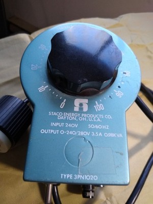 Staco Variable Transformer Type 3PN1020 0-240VAC input, 0-240/280VAC ...