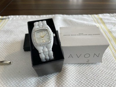 Avon Bangle Cuff Watch With Stone Accent - White | eBay
