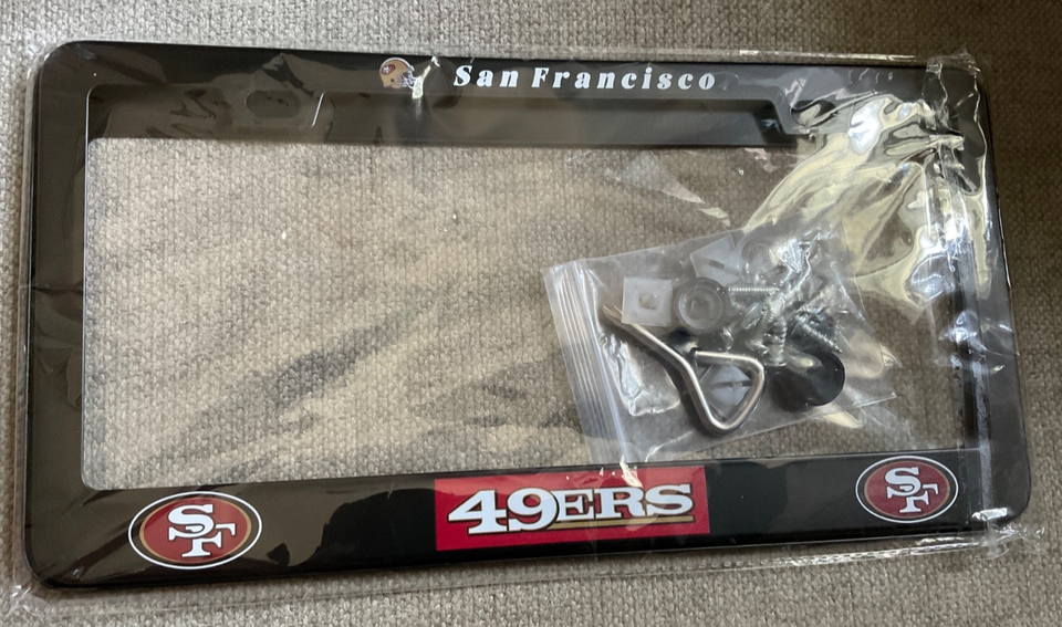 San Francisco 49ers Black Metal License Plate Frame + Screw Covers See ...