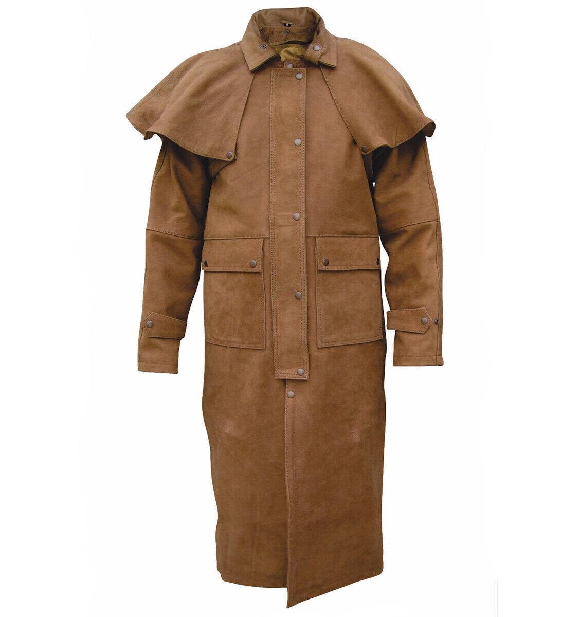 Mens Brown Buffalo Hide Leather Motorcycle Jacket Duster With Removable ...