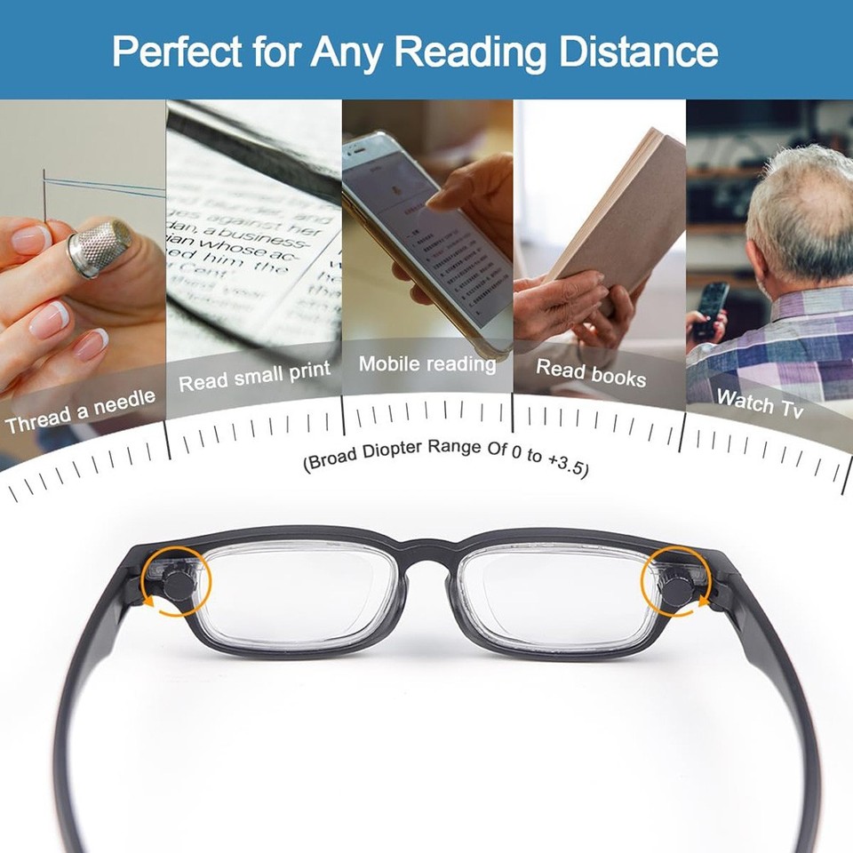 Flex Focal Adjustable Reading Glasses Dial Vision Readers 0 to 350D ...