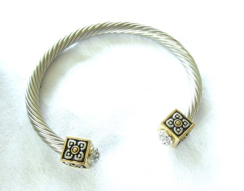 CRYSTAL ACCENTS DSMK MARKED TWISTED SILVER CUFF BRACELET NICE | eBay