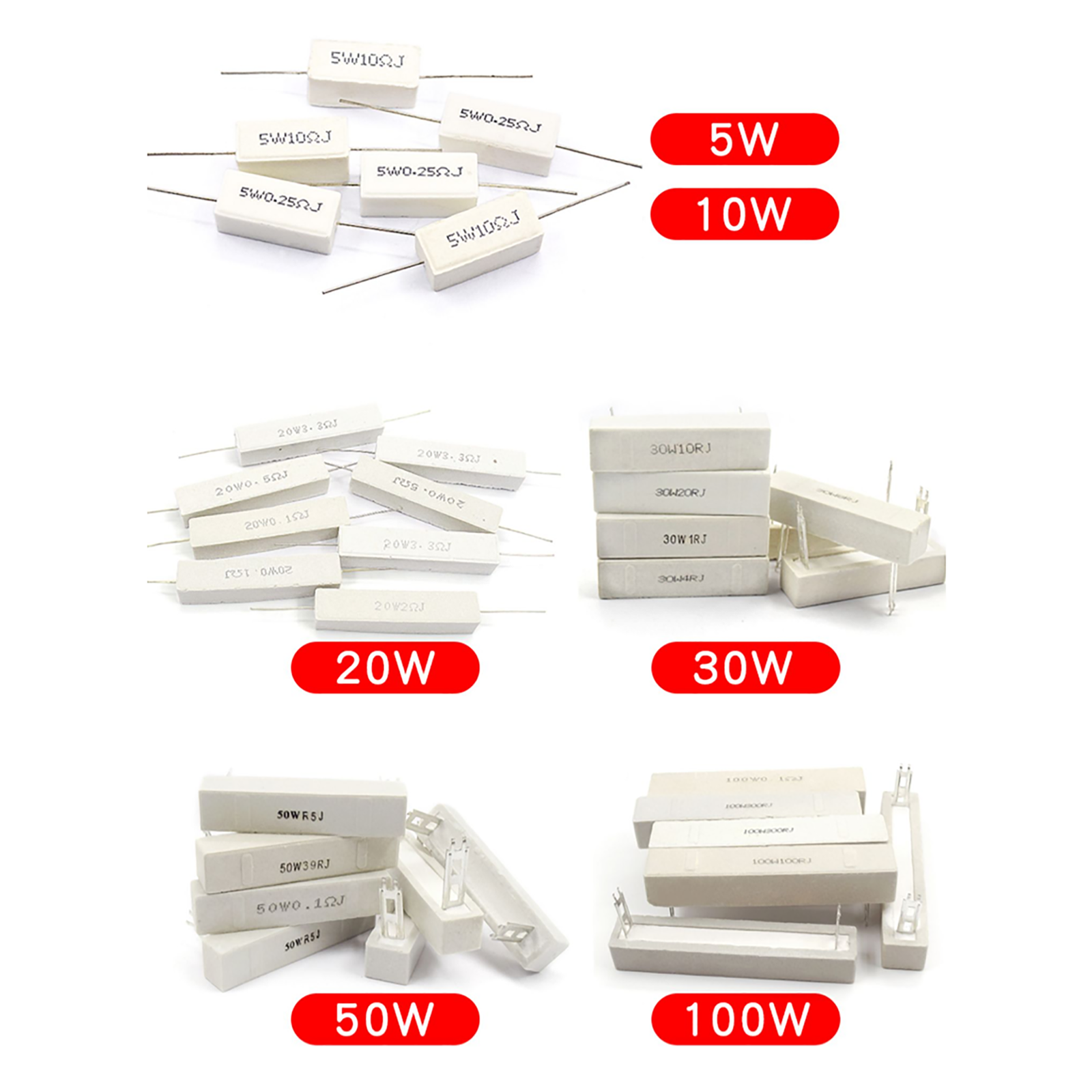 5W 10W 20W 30W 50W 100W Ceramic Cement Power Wirewound Resistance ...