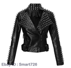 New Womens Punk Spike Studded Shoulder Faux Leather Jacket Coat ...