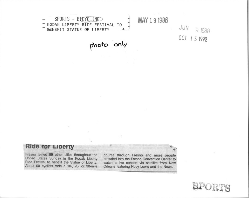 1986 Fresno CA Kodak Liberty Ride Bicycles Cyclists 8x10 PRESS PHOTO | eBay