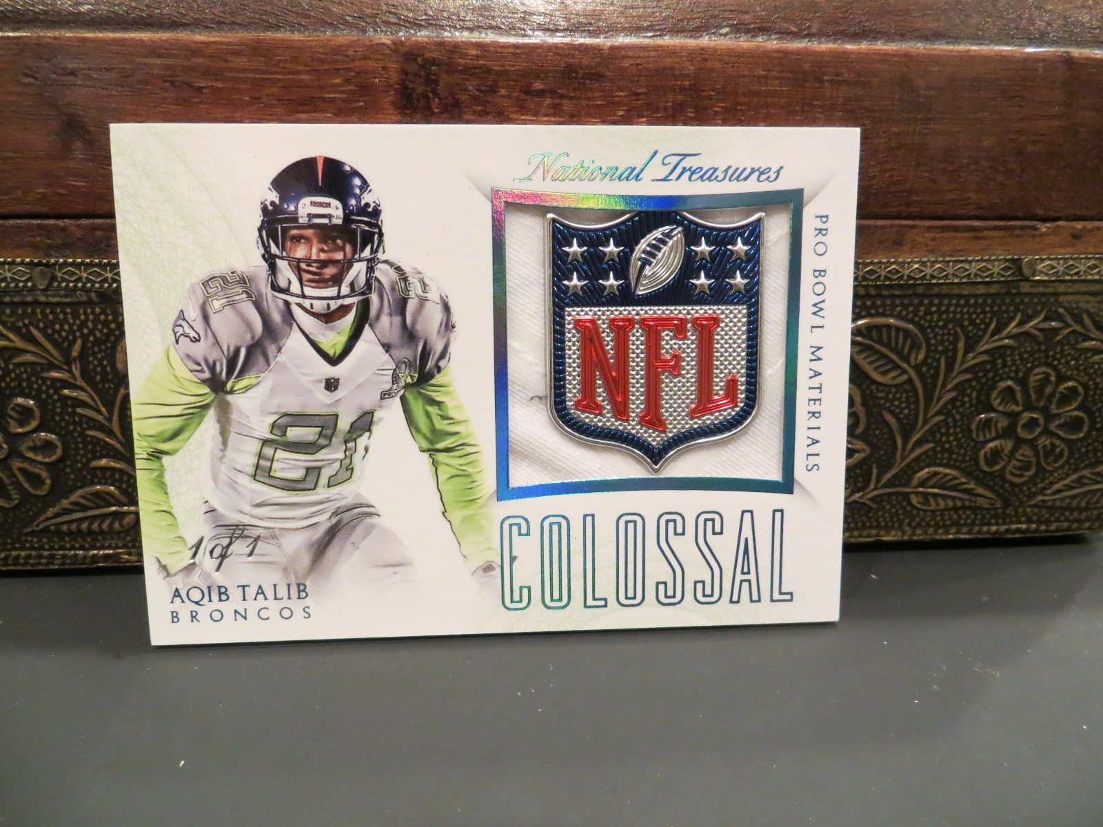 National Treasures Pro Bowl Colossal NFL Shield Broncos Aqib Talib 1/1 ...