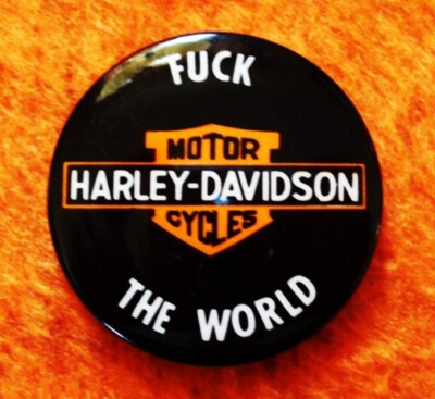 Vtg HARLEY Bar & Shield~F#K THE WORLD~FTW Outlaw MC Biker BUTTON Pin ...
