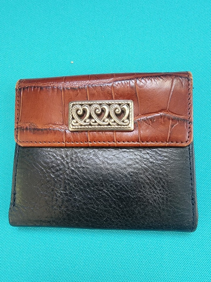Vintage BRIGHTON Wallet Genuine Leather ID/Card Holder Chic Palm Sized ...