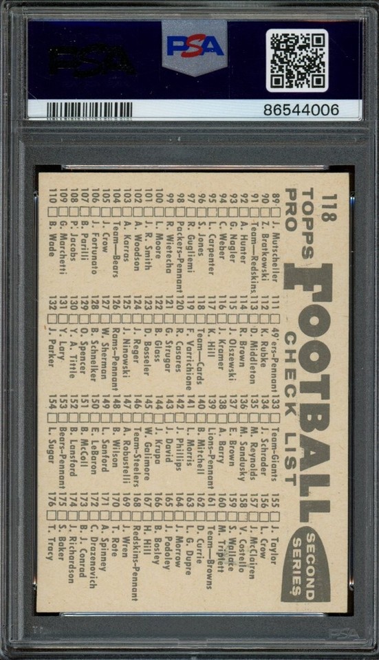 1959 TOPPS #118 CHICAGO CARDINALS PSA 10 CHECKLIST BACK [S006] | eBay