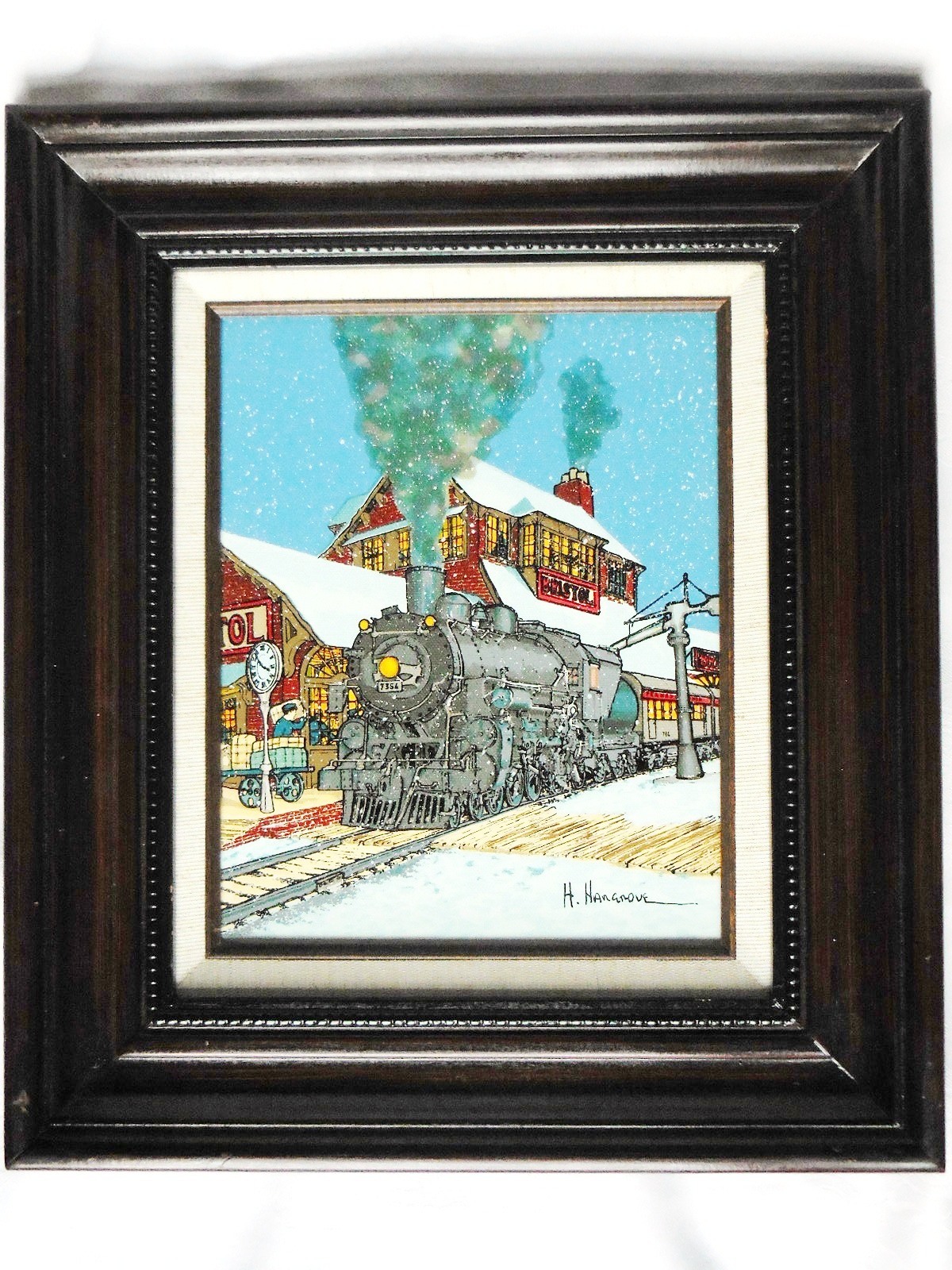 Vintage 80s H. Hargrove Signed Oil Serigraph of Steam Locomotive ...