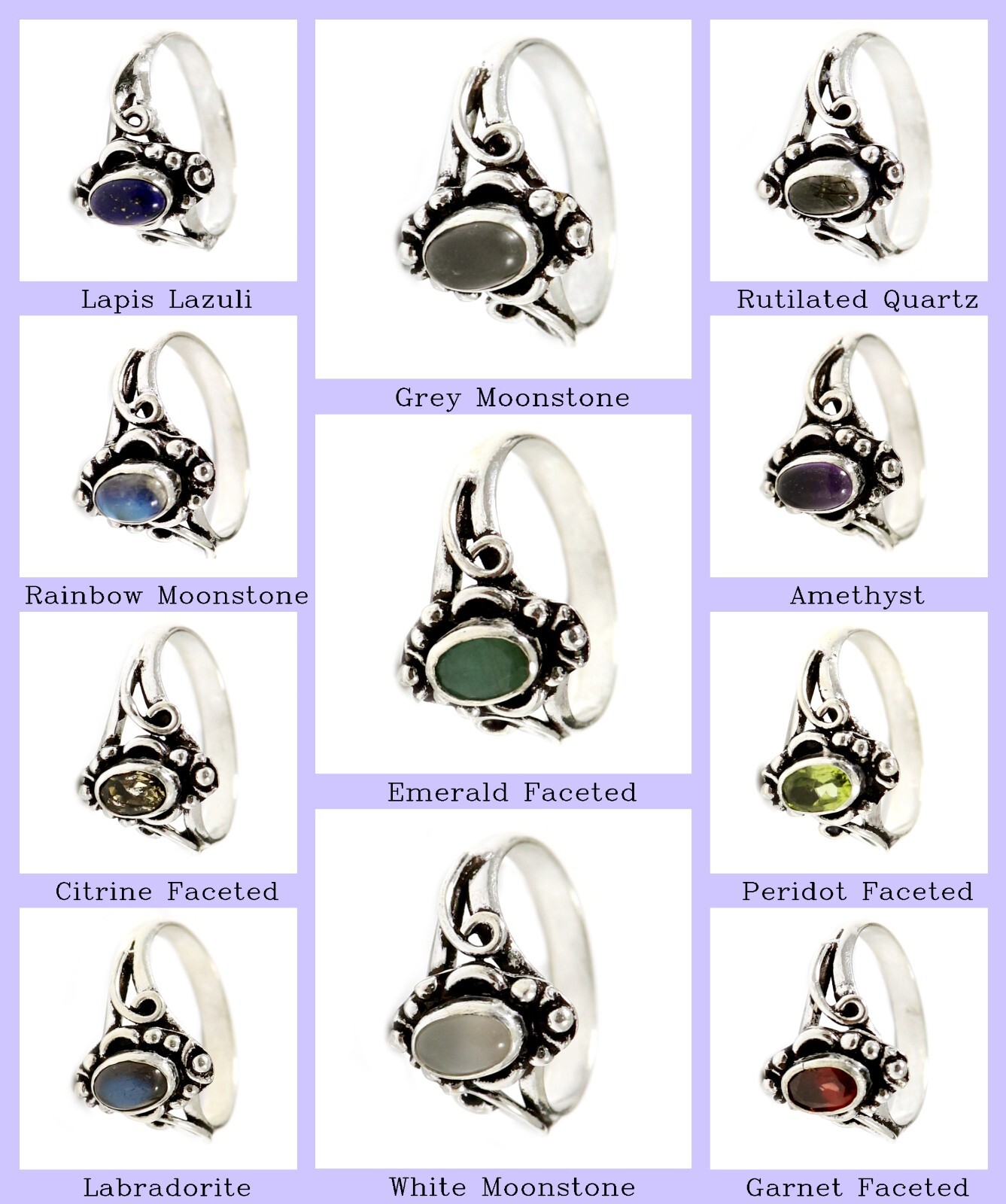 Natural Labradorite Gemstone Band Black Ring 925 Sterling Silver Indian ...