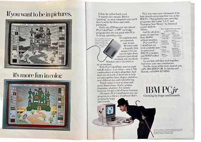 1985 Vintage Original Two Page Print Ad ~ IBM Computer PCjr ColorPaint ...