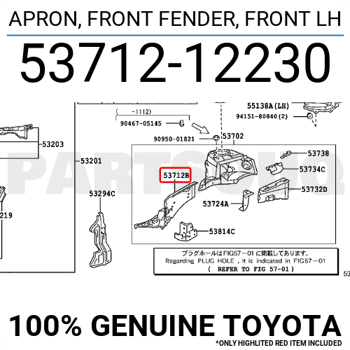 5371212230 Genuine Toyota APRON, FRONT FENDER, FRONT LH 53712-12230 | eBay