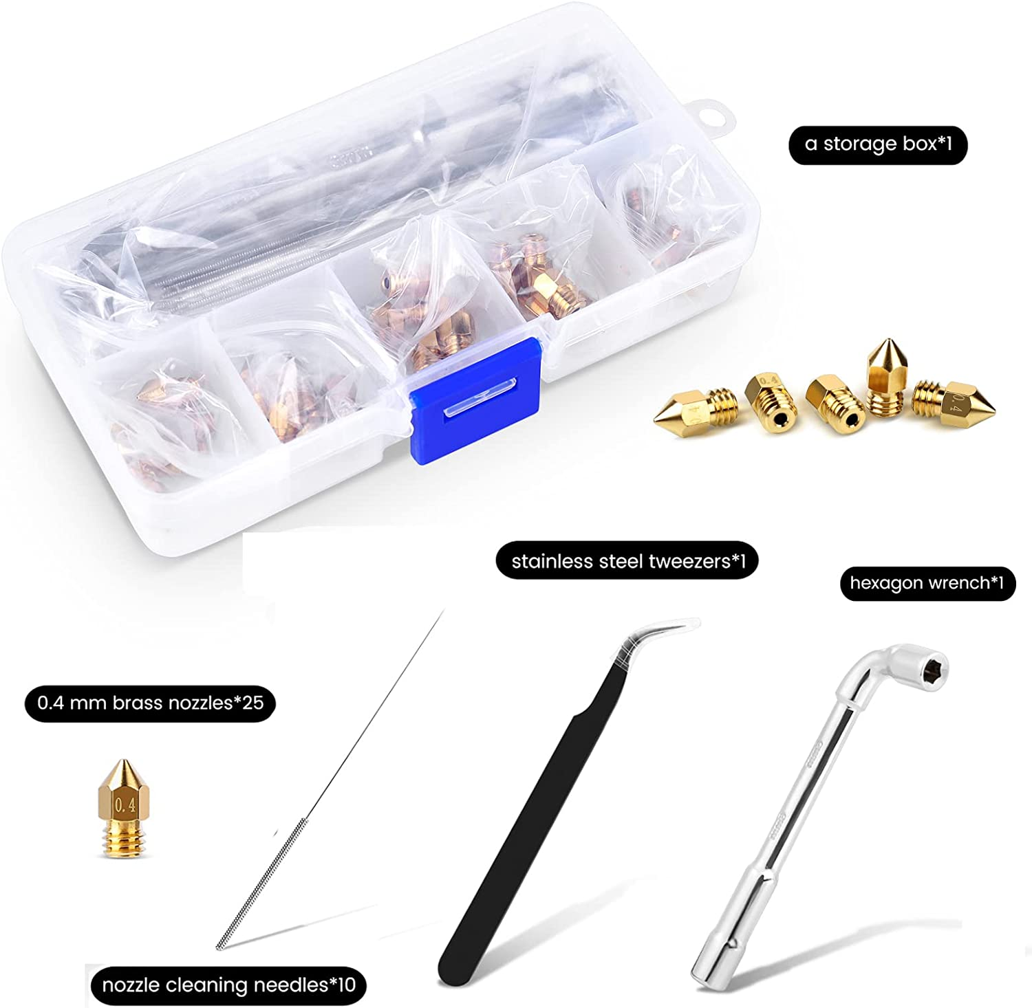 25PCS MK8 Ender 3 V2 Nozzles 0.4MM, 3D Printer Brass Hotend Nozzles ...