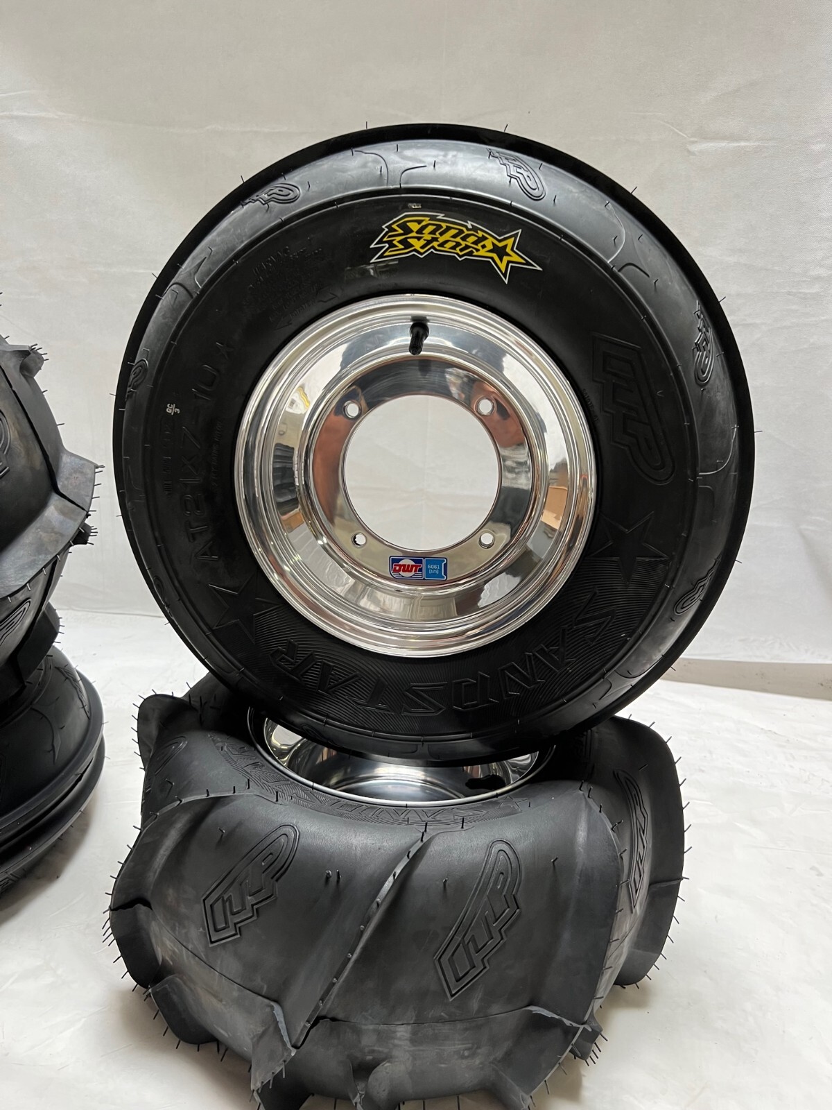 ITP SAND STAR PADDLE TIRES DWT POLISHED RIMS FRONT/REAR RAPTOR YFZ450 ...