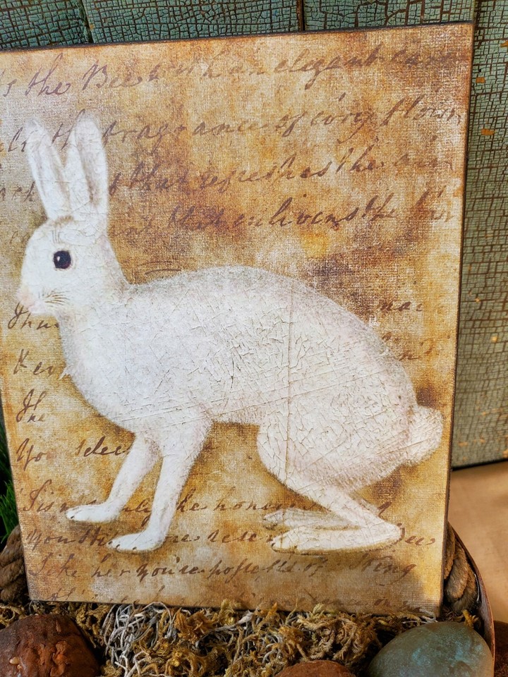 VINTAGE VICTORIAN PRIMITIVE STYLE EASTER OLD WHITE BUNNY RABBIT SPRING ...