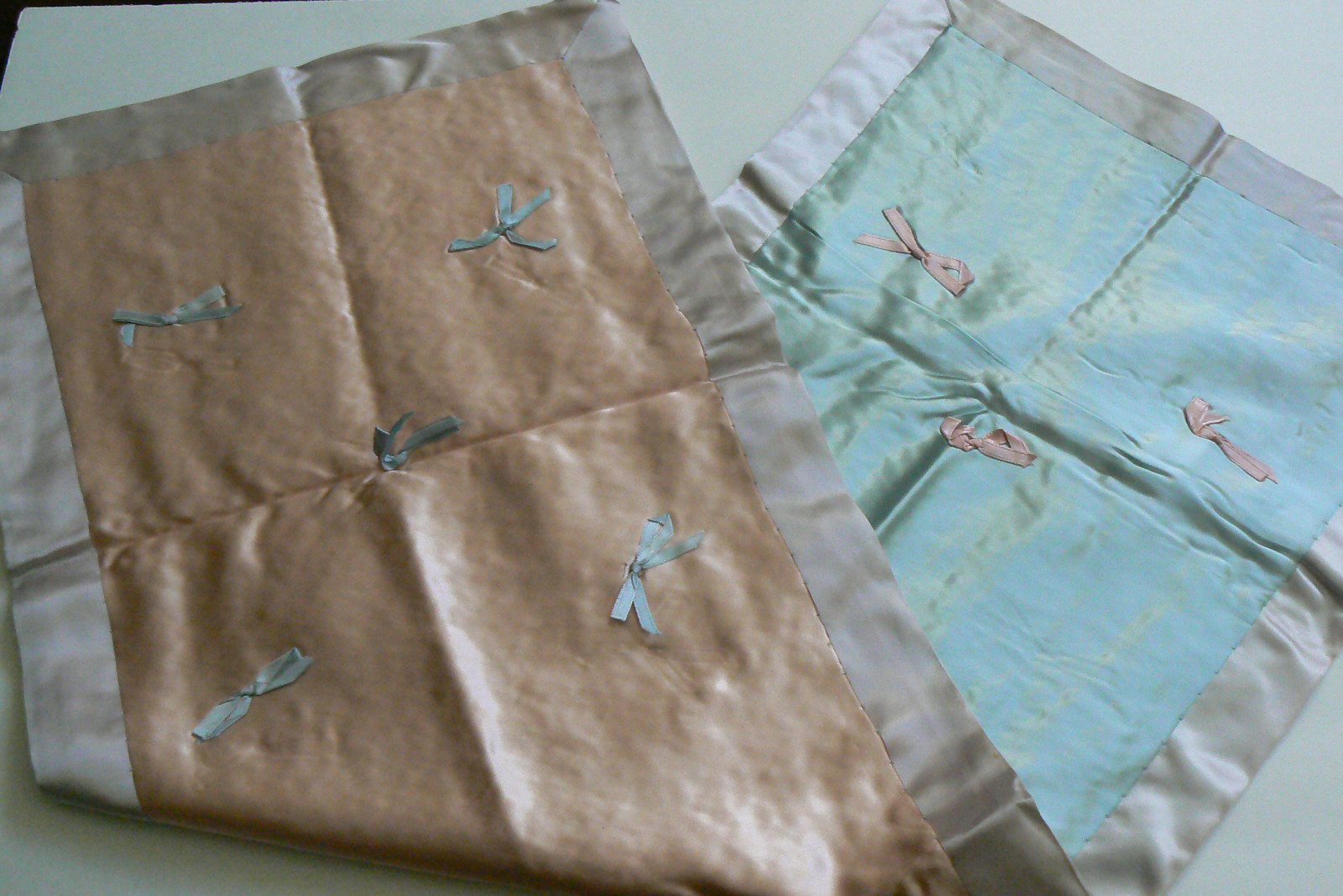 VTG 1930-40's Table runner vanity dresser Blue Pink Bows Satin double ...