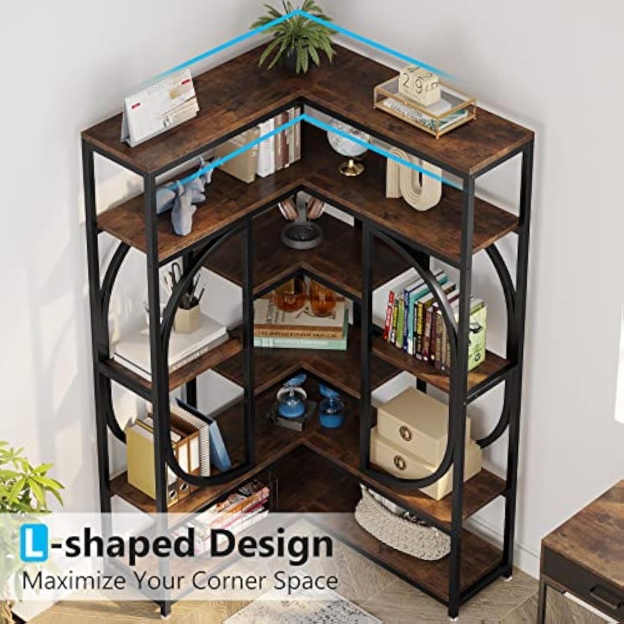 7-shelf corner bookshelf, large modern corner bookcase, tall l-shaped ...