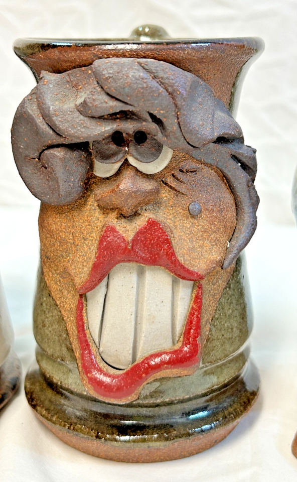 Hand Made Folk Art Pottery Caricature Funny Face Mugs Lot Of 5 | eBay