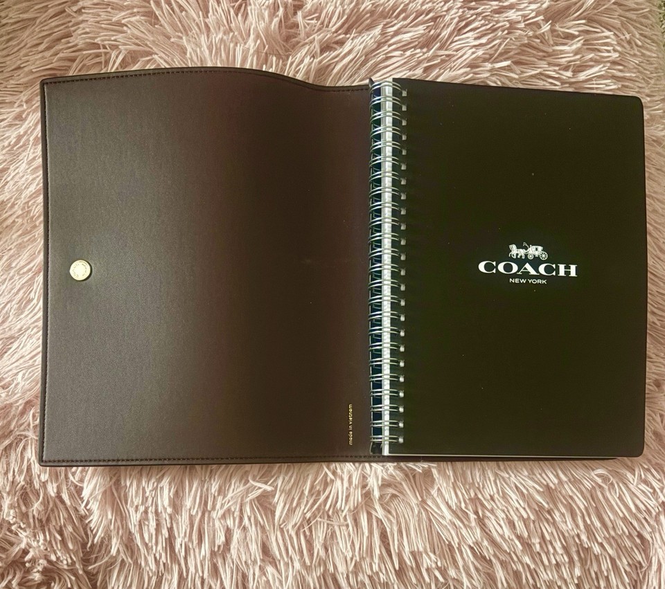 NEW Coach Signature Print Walnut Black Coated Canvas Leather Notebook ...