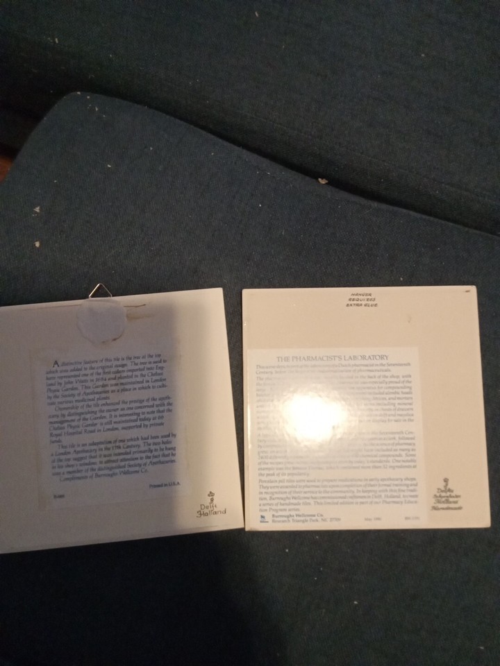 VINTAGE BLUE DELFT HOLLAND HANDMADE PILL TILE BURROUGHS WELLCOME CO. | eBay