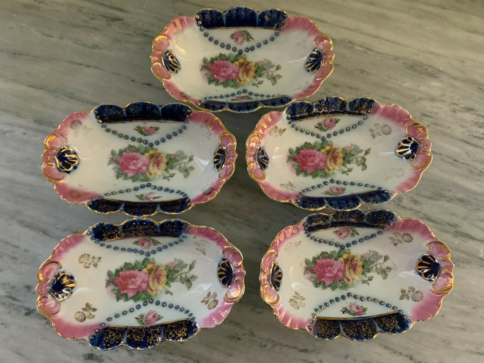 IPF GERMANY PORCELAIN SET OF 5 OVAL DISHES WITH RAISED DETAIL #111 | eBay