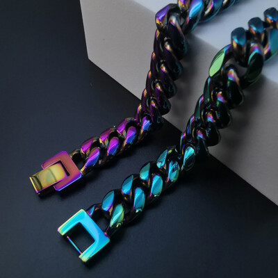 Hip Hop Rap Colorful Stainless Steel Cuban Link Chain Necklace Men ...