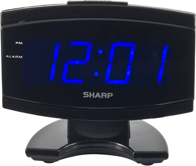 Black Large Digital Alarm Clock SHARP Blue LED Display Electric Beep ...