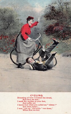 CYCLING POEM~MAN RUN OVER BY WOMAN ON BICYCLE-CUT UP-RUN DOWN~POSTCARD ...