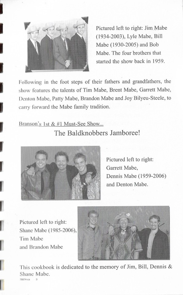 BALDKNOBBERS JAMBOREE SHOW: The Mabe Family Favorite Recipes Cookbook ...