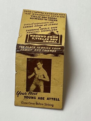 1940's Young ABE ATTELL Boxer Los Angeles Restaurant Matchbook Black ...