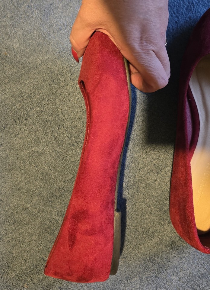 Heavenly Soles Burgundy Flat Suede Effect Court Shoes Size 8E Worn Once ...