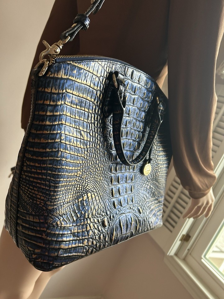 Brahmin Handbag Lazuli Blue Large Duxbury Croc Embossed Satchel Tote w ...